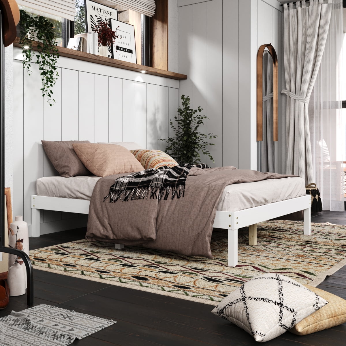 Wood Frame Full Size Bed Corona Snow | Furniture Dash - Walmart.com