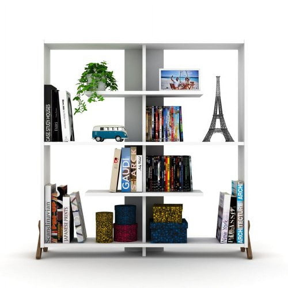 Wood Frame Open Back 6 Shelves Bookcase with Wood X legs,Industrial ...