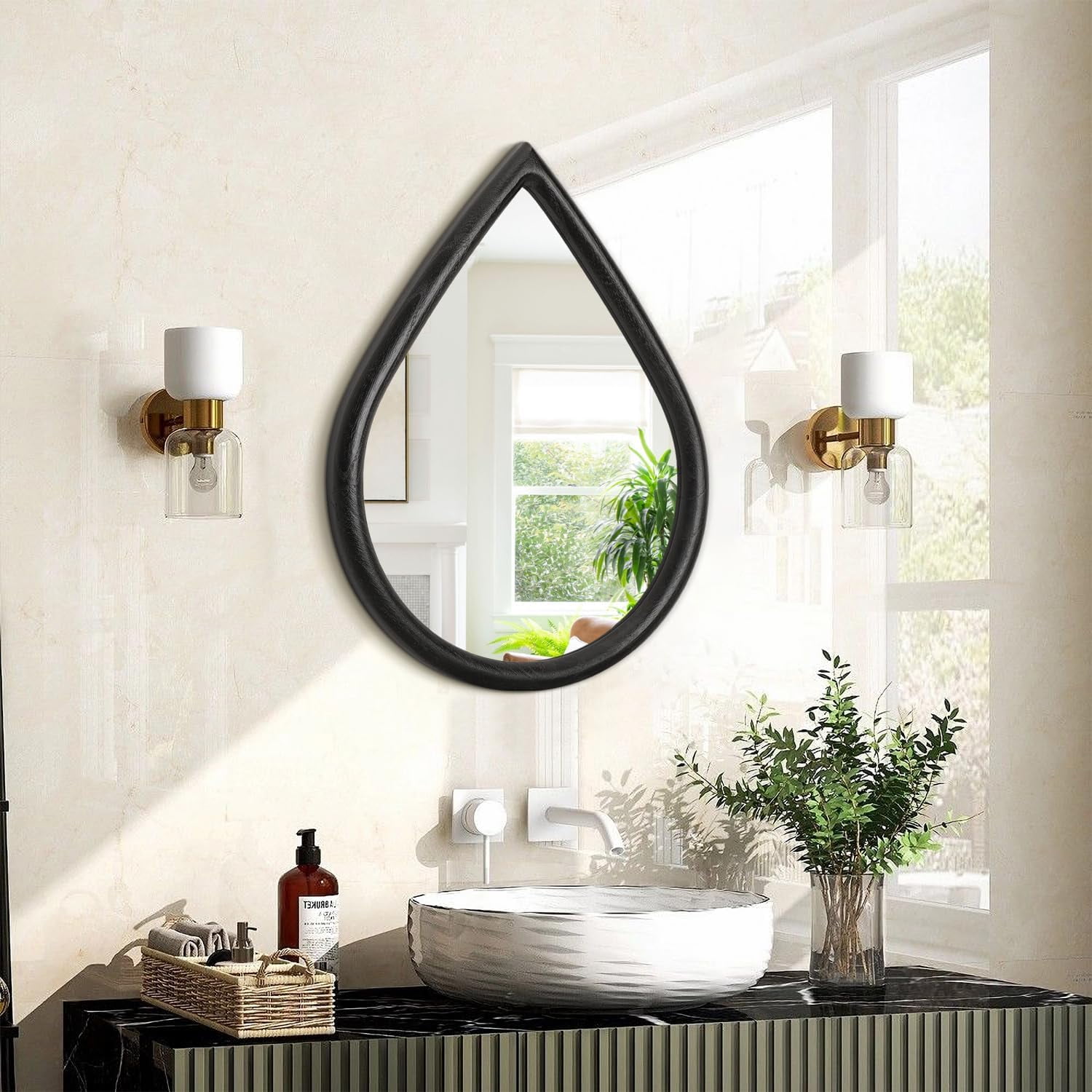 Wood Frame Teardrop Mirror Black Wall Hanging Mirrors Farmhouse Small ...