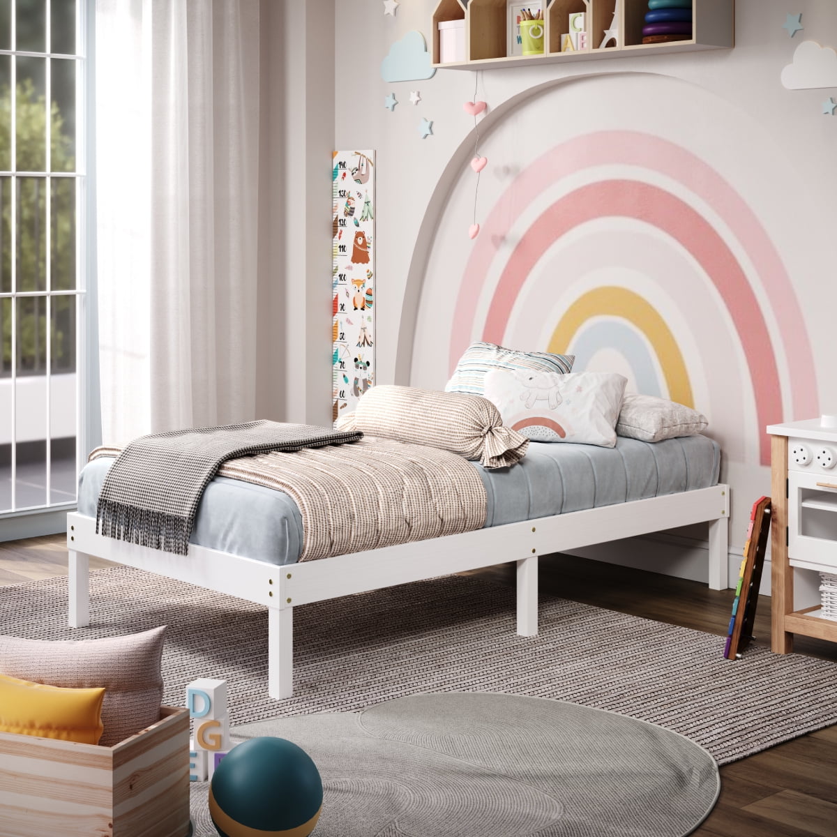 Wood Frame Twin Size Bed Corona Snow | Furniture Dash - Walmart.com