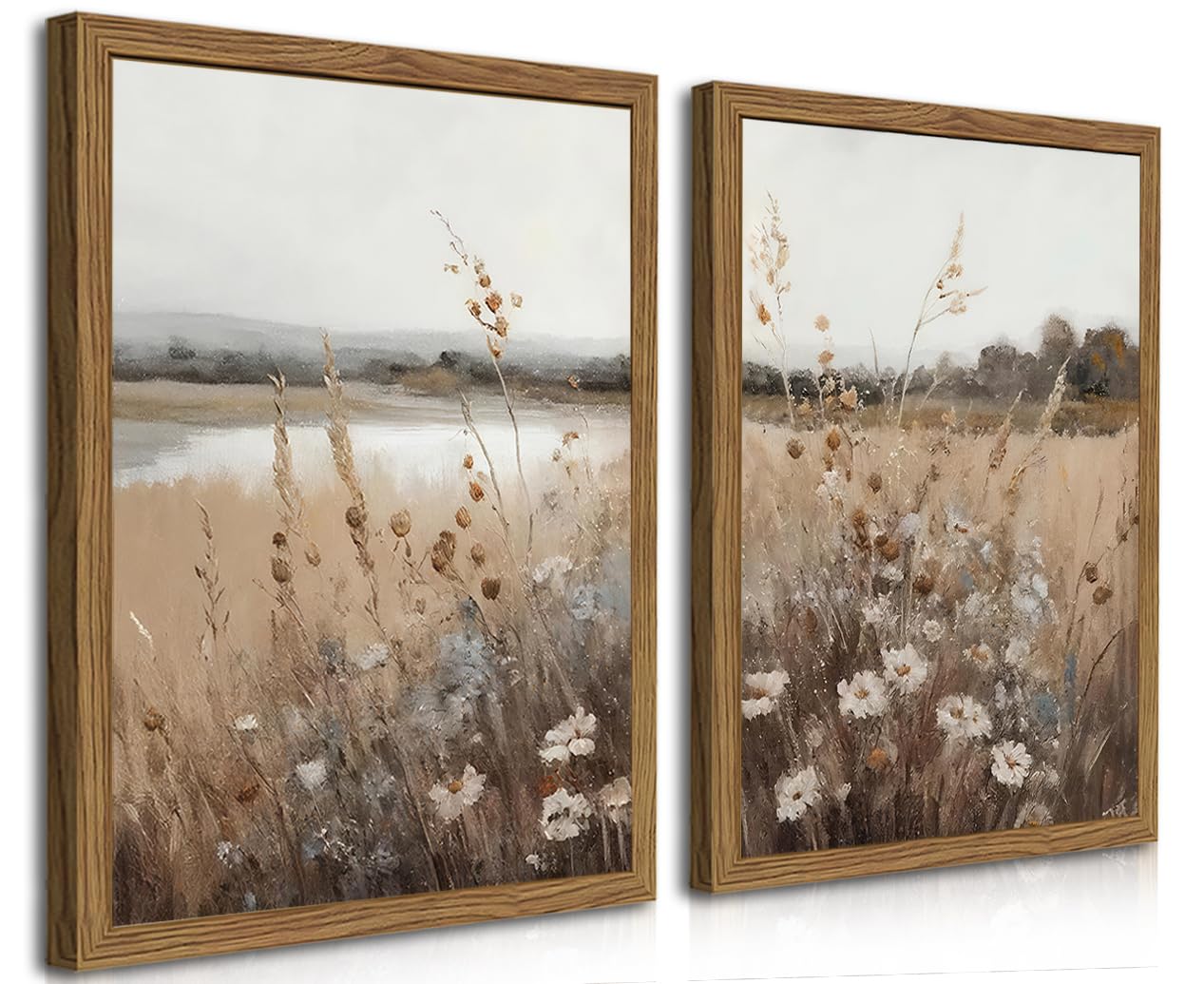 Wood Frame Vintage Wall Art Set of 2, Retro Farmhouse Wildflower Wall ...