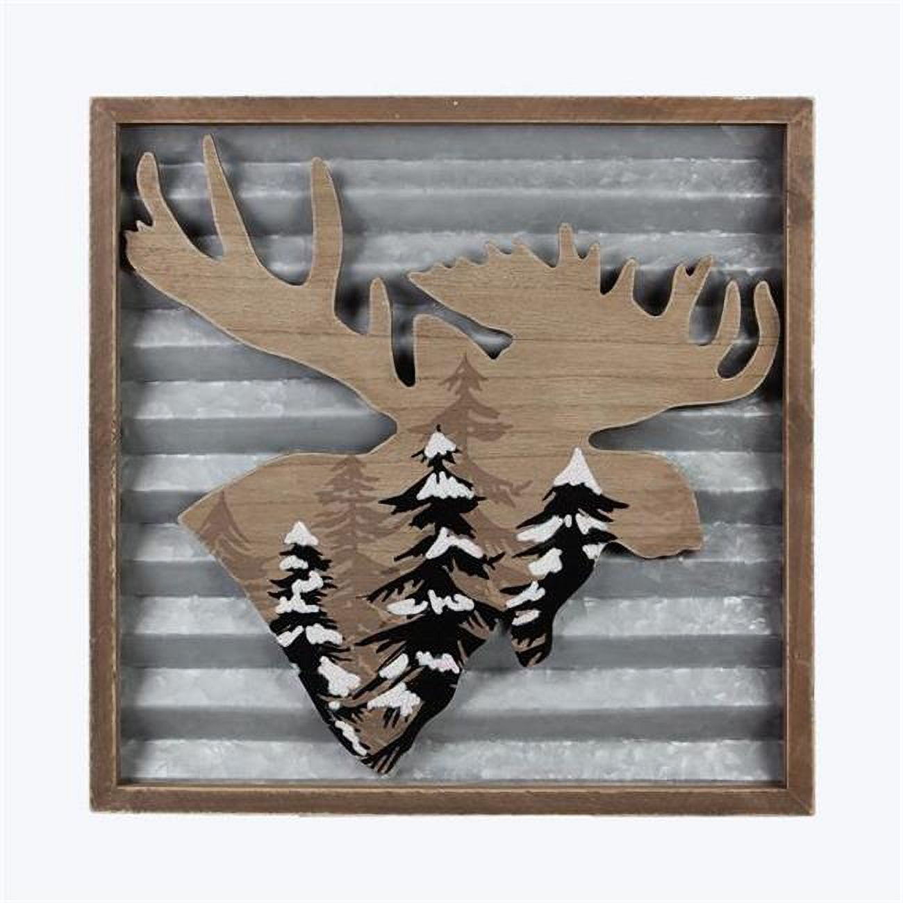 Wood Frame & Waffle Tin Back with Christmas Moose Design Cutout Wall ...
