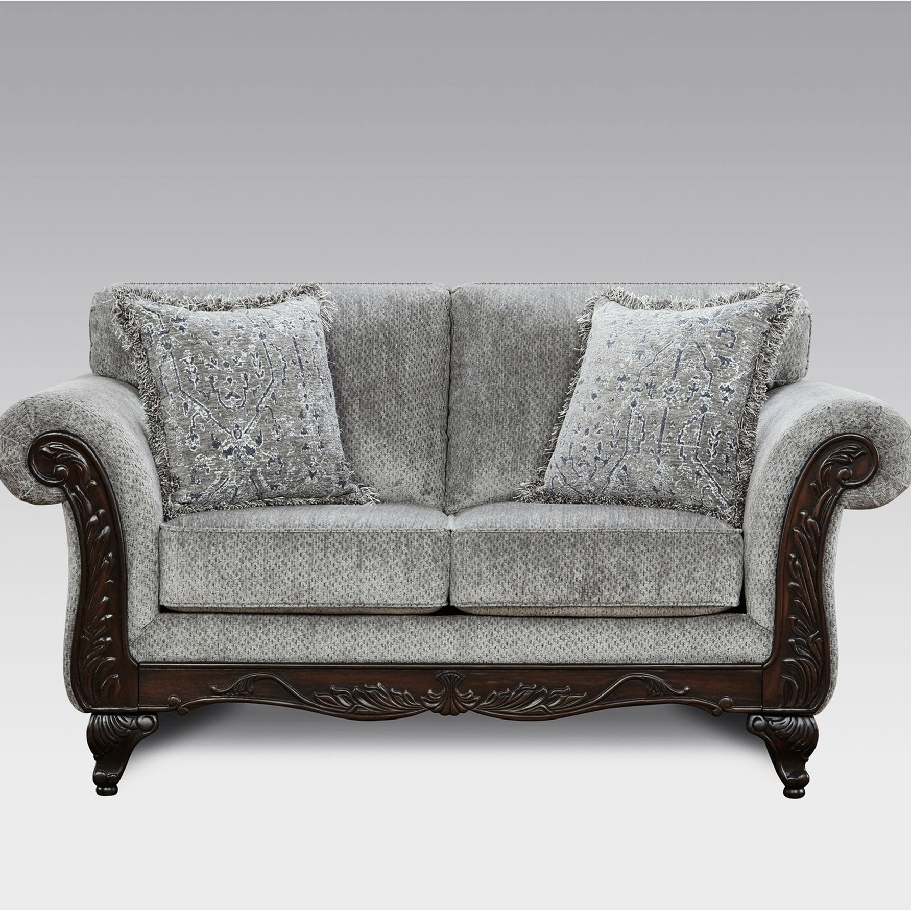 Wood Frame with Carved Details | Rolled Arm Style | Living Room Decor ...