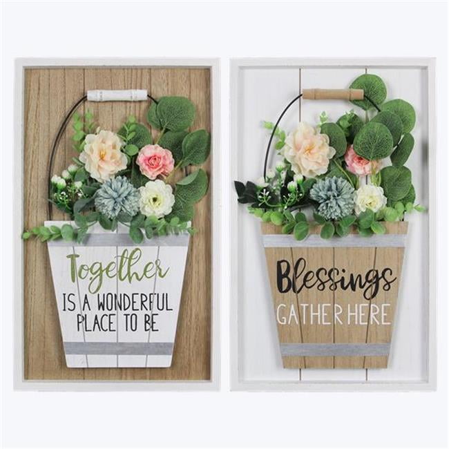 Wood Framed Basket with Artificial Flower Wall Sign, Assorted Color - 2 ...