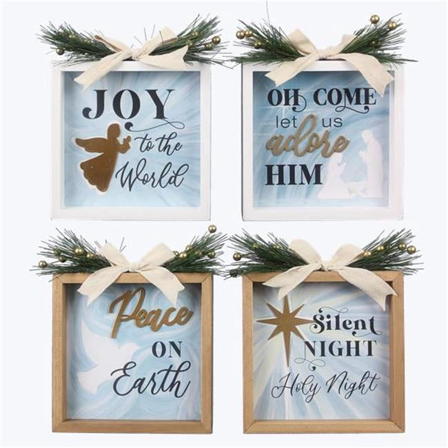 Wood Framed Christmas Sign with Artificial, Assorted Color - 4 Piece ...