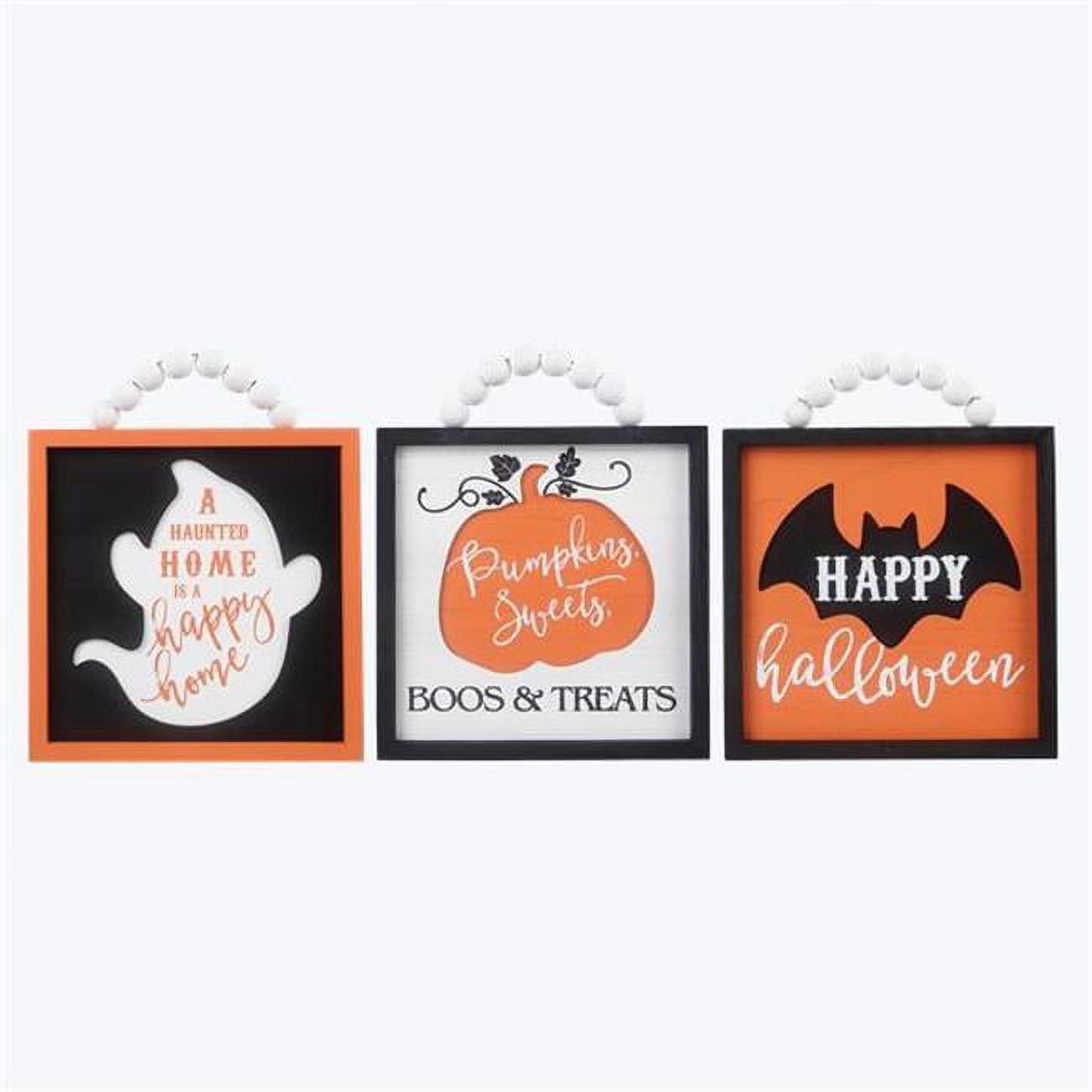 Wood Framed Halloween Wall Sign with Blessing Beads, Assorted Color - 3 ...