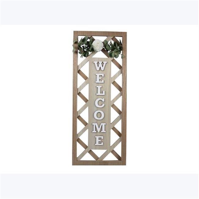 Wood Framed Lattice 3D Welcome Wall Sign with Artificial Flower ...