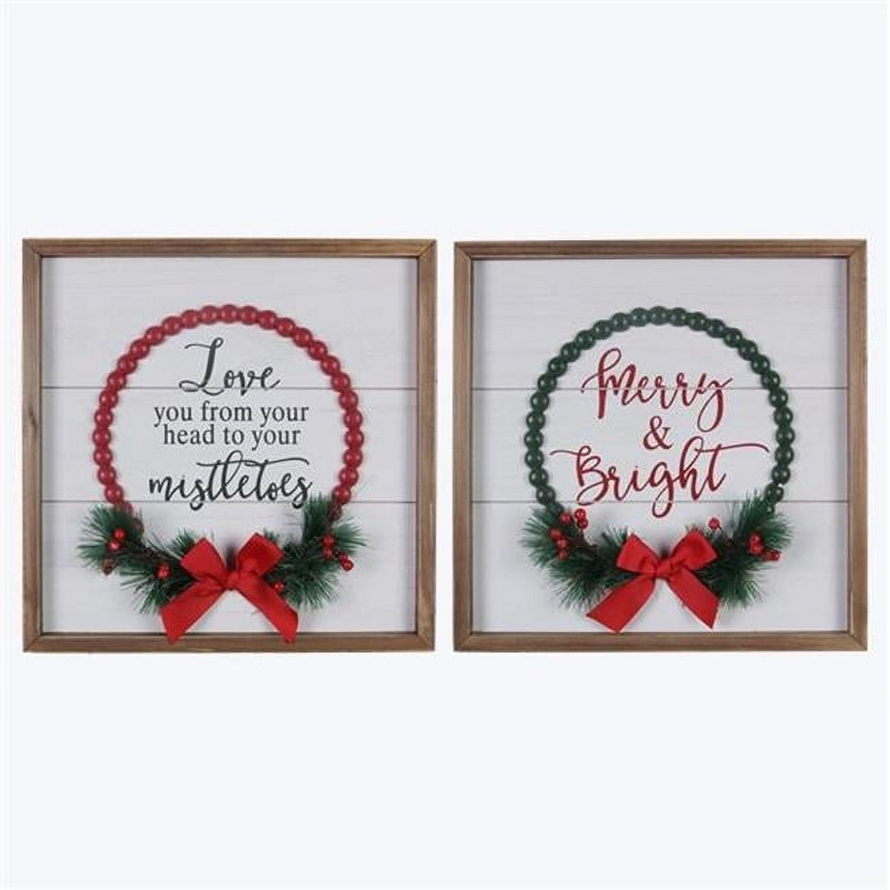 Wood Framed Wall Sign on Slat Board & Artificial Pine with Red Bow ...