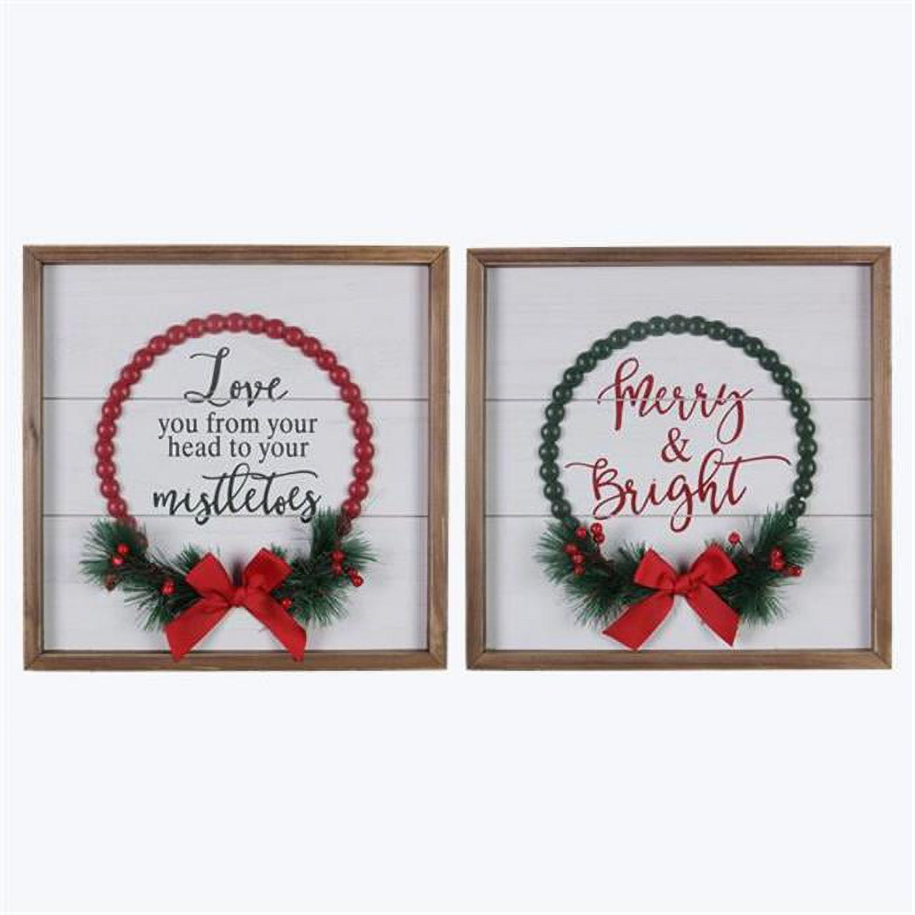 Wood Framed Wall Sign on Slat Board & Artificial Pine with Red Bow ...