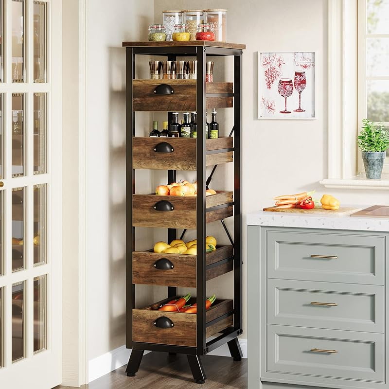 Wood Fruit and Vegetable Storage Rack, 5-Tier Narrow Snack Stand ...