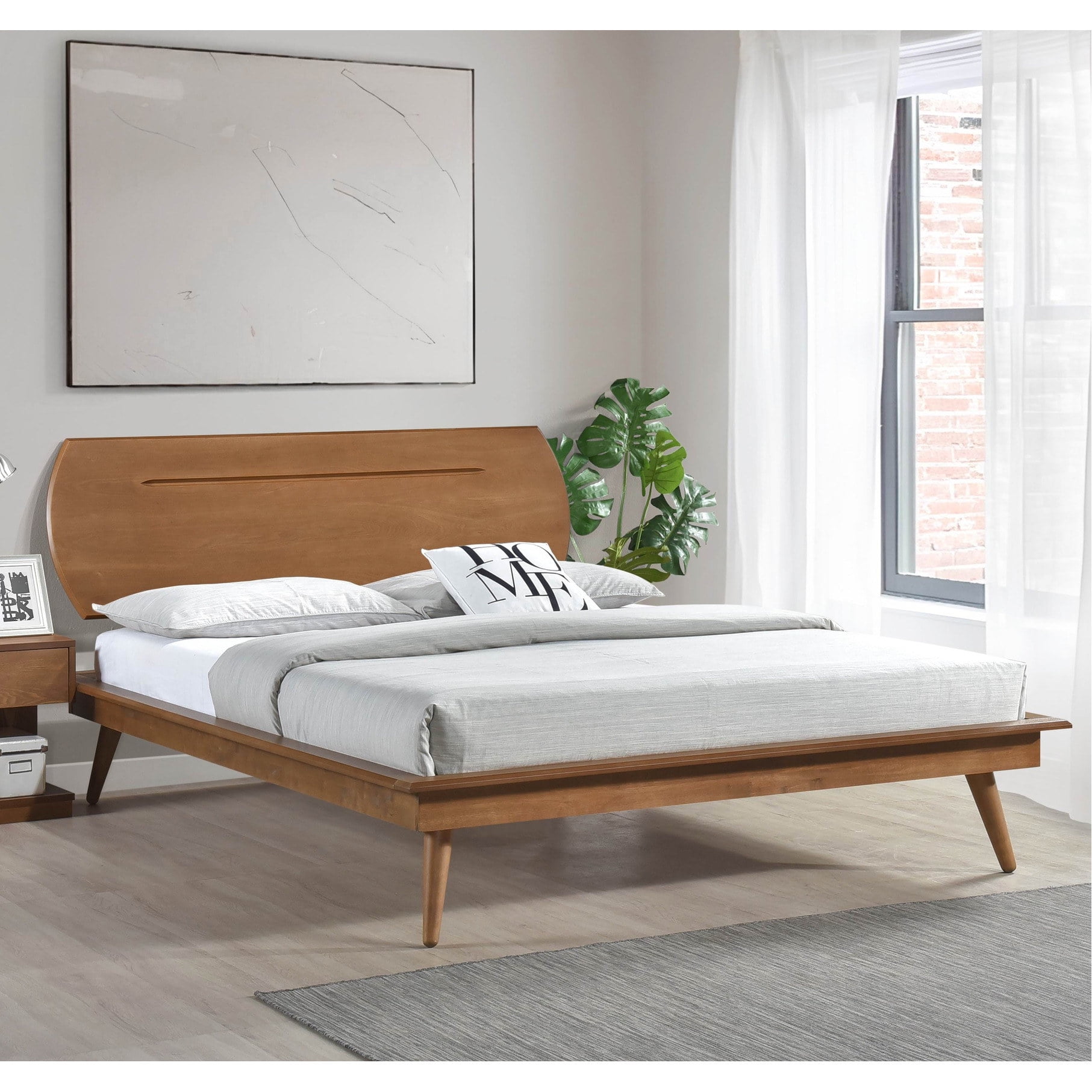 Wood Full Size Bed with Oval Headboard, Wire Brush Brown - Walmart.com