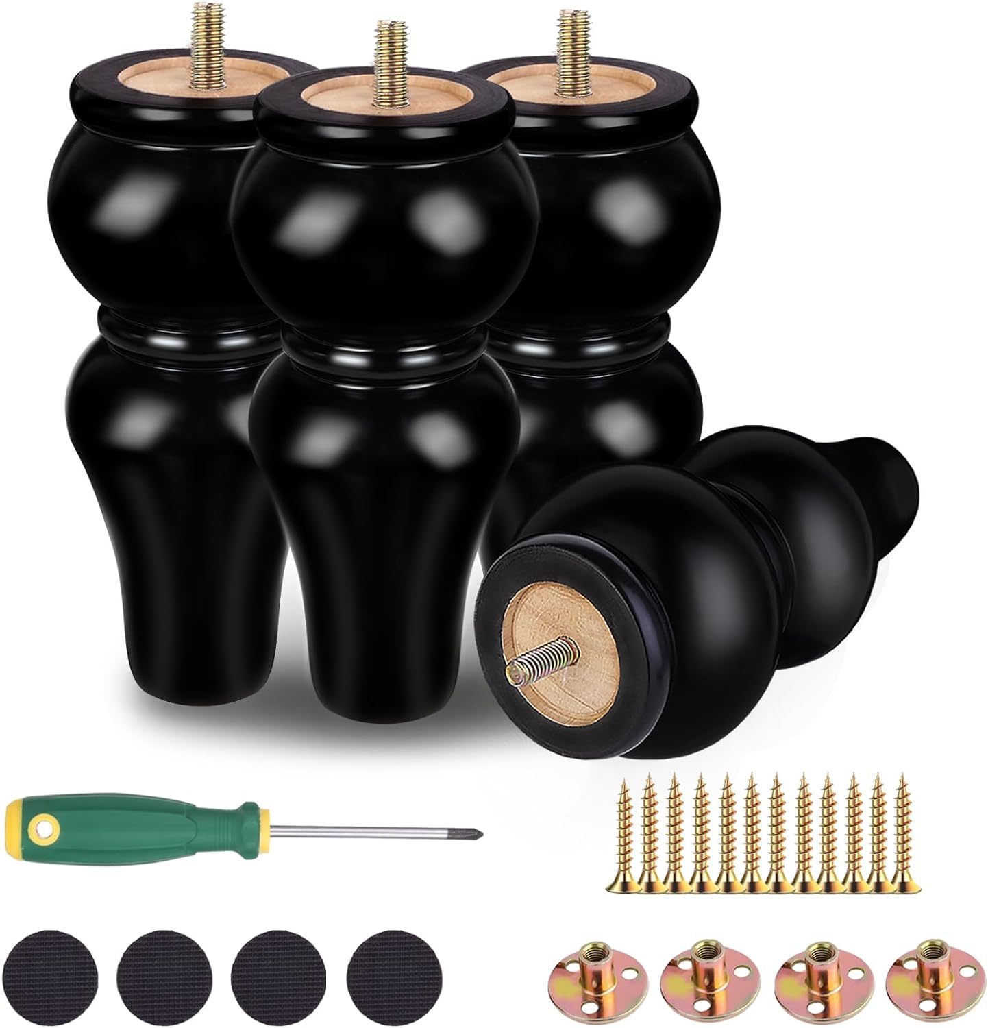 Wood Furniture Legs 8 inch Sofa Legs Black Set of 4 Round Couch Legs ...