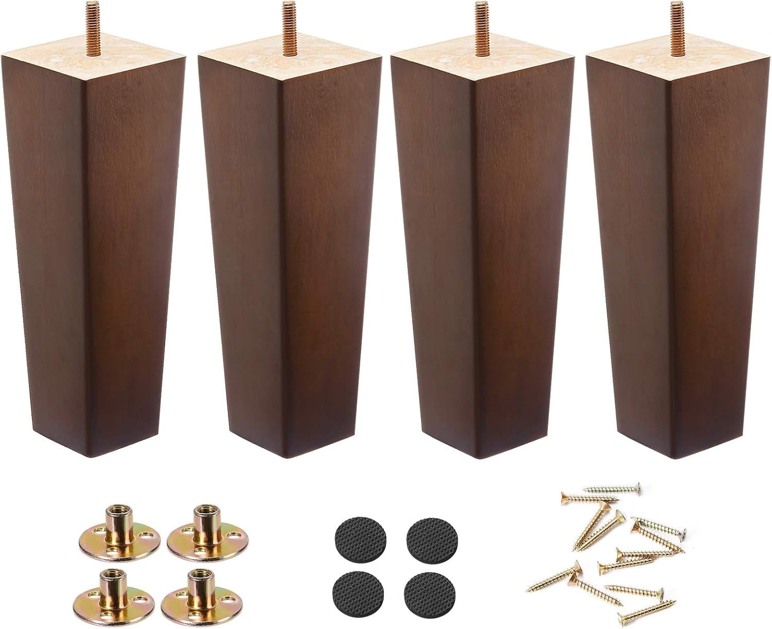 Wood Furniture Legs 8 inch Sofa Legs Pack of 4,Couch Legs Square Brown ...