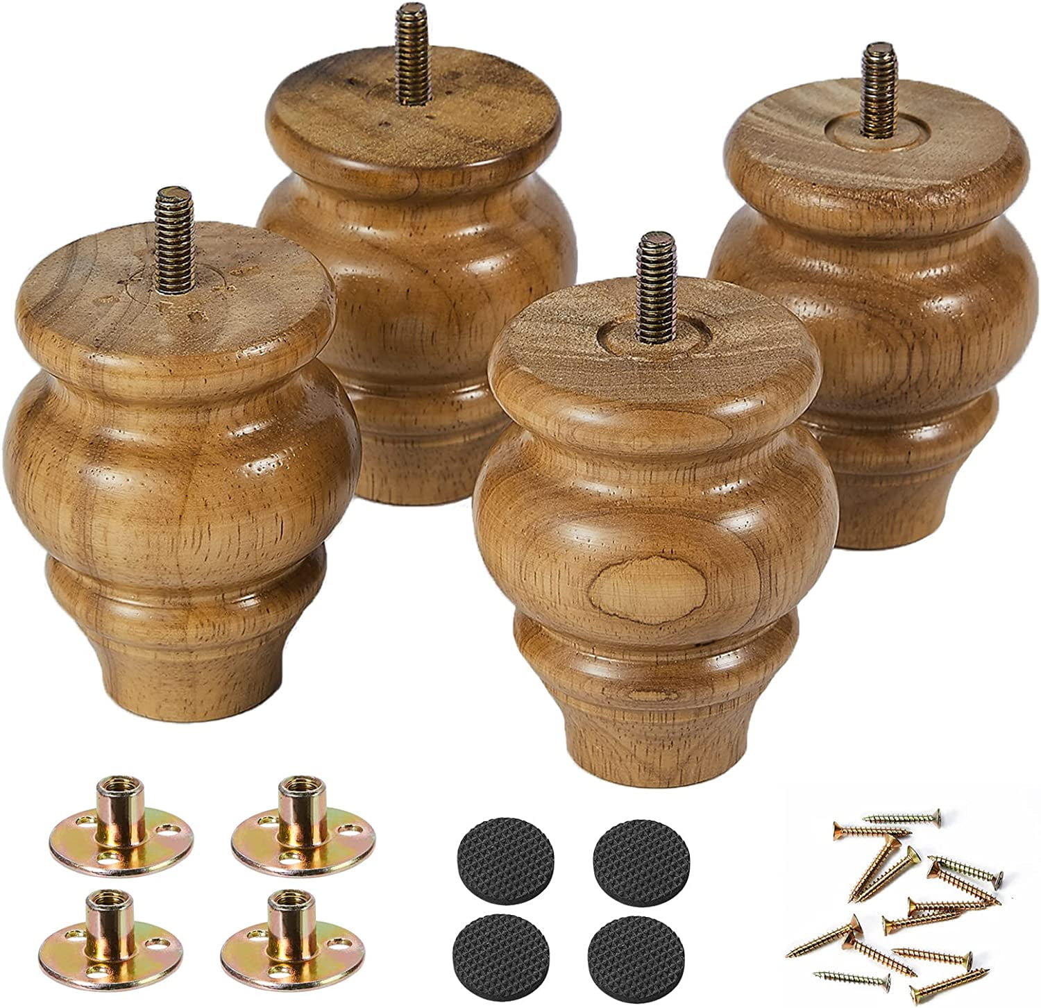 Wood Furniture Legs Sofa Legs Pack of 4,Round Couch Legs Espresso Mid ...