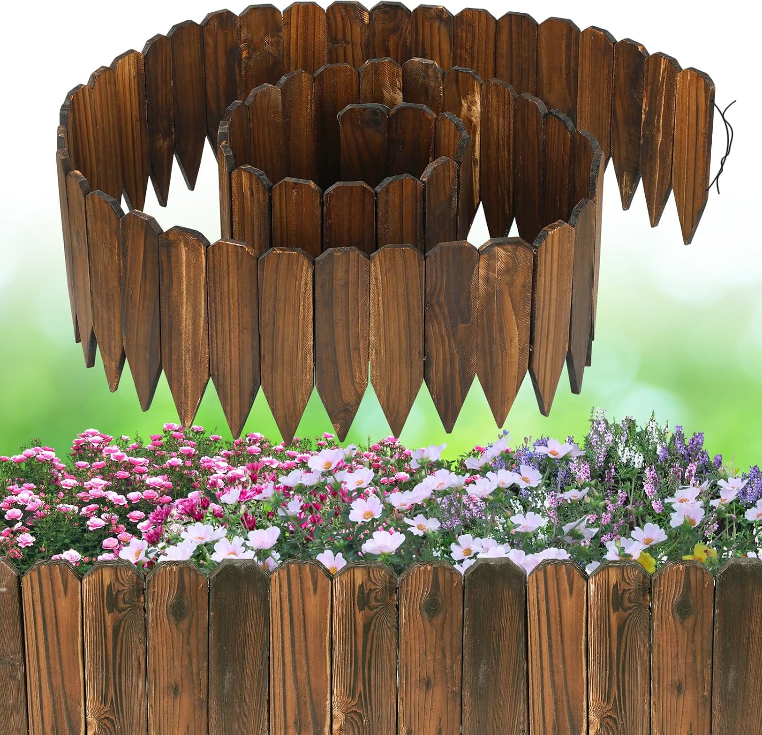 Wood Garden Fence - 13.1ft (L) x 11.8in (H) Pine Landscape Border ...