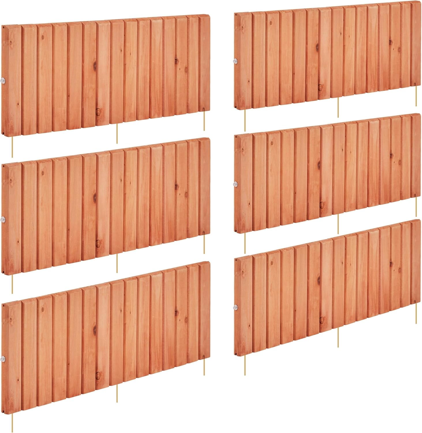Wood Garden Fence,6pcs Outdoor Wooden Landscape Edging Flexible No Dig Decorative Border for ...