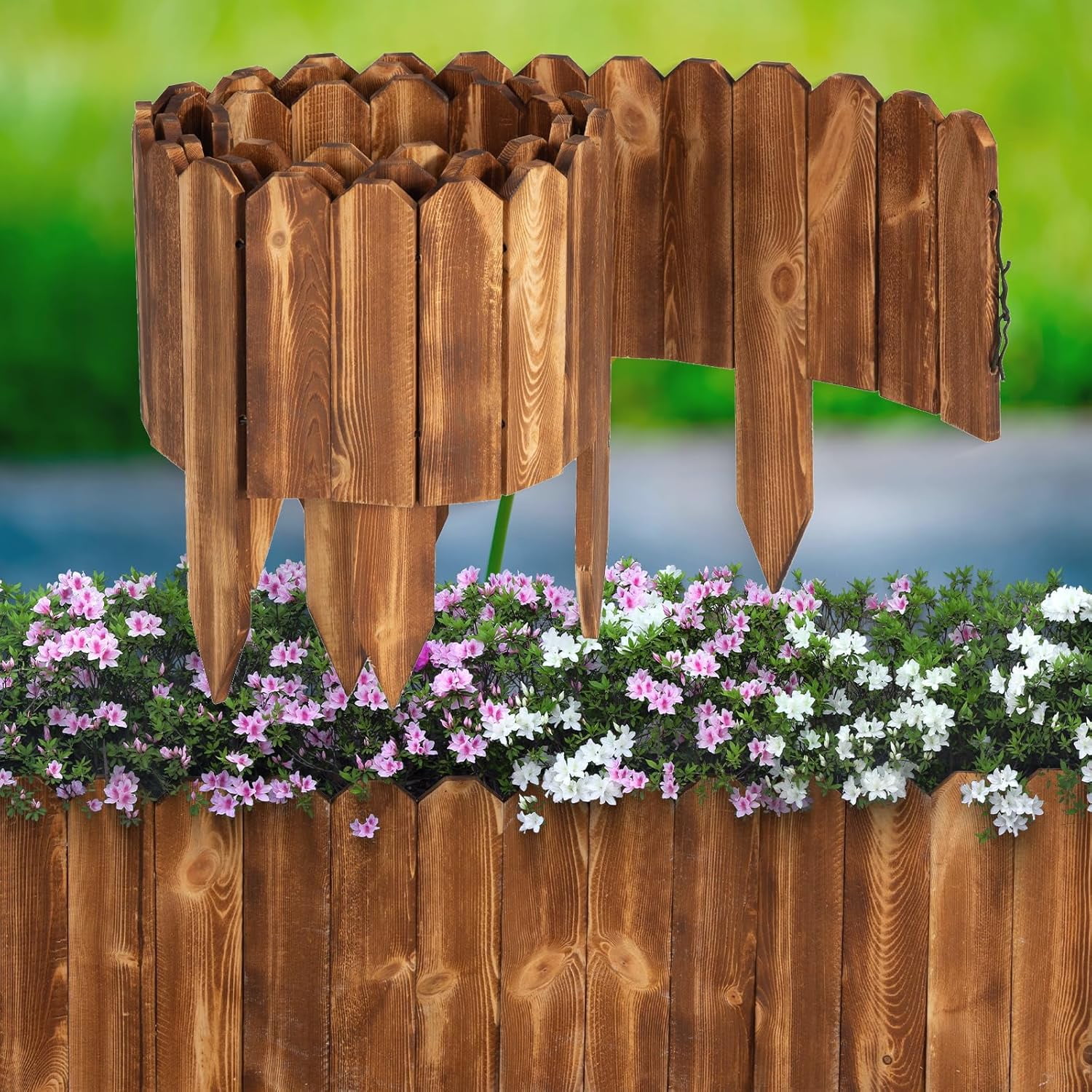 Wood Garden Fence, 8in (H) x 12ft (L) Wood Garden Edging Decorative ...