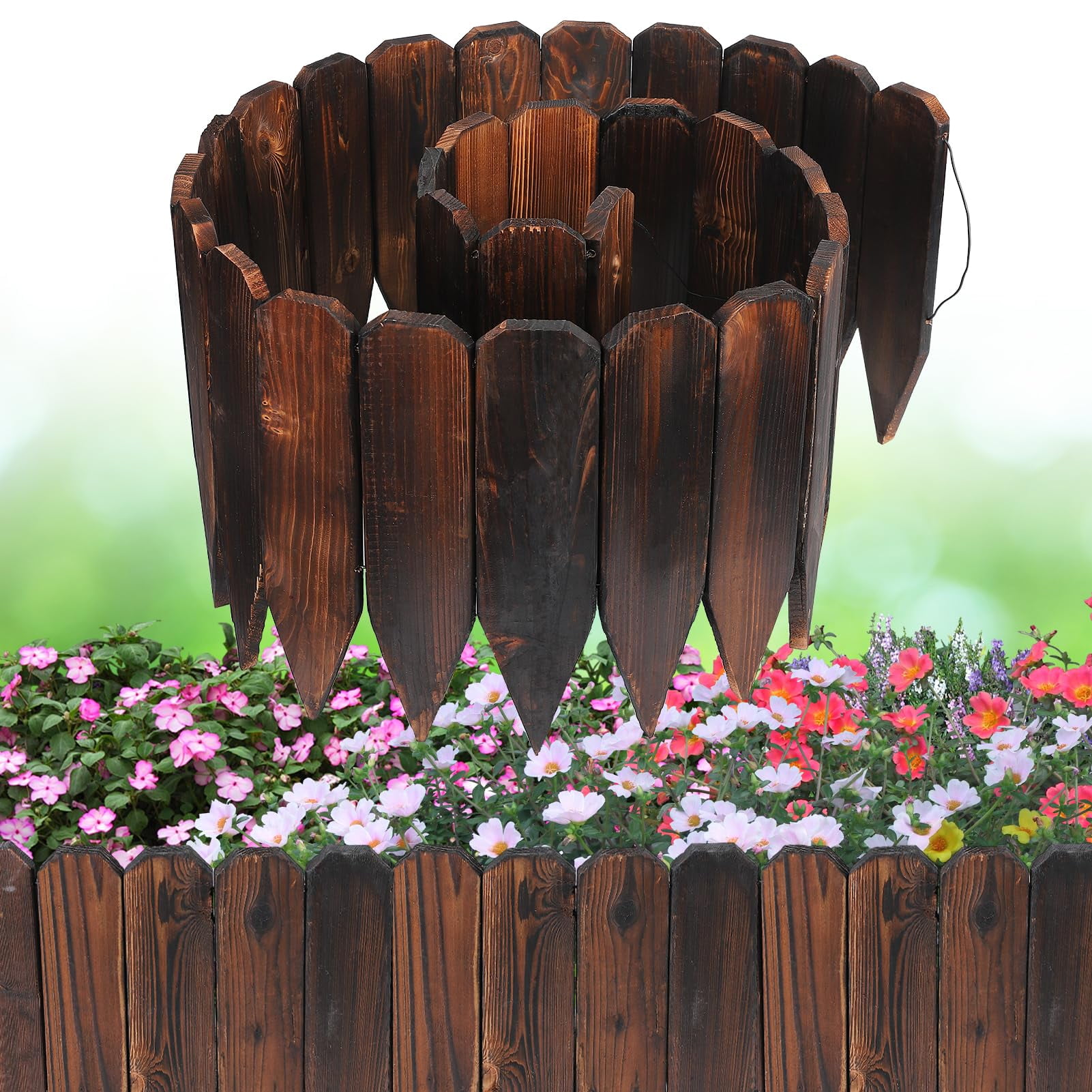 Wood Garden Fence EC36 - 6.6ft (L) x 11.8in (H) Pine Landscape Border ...