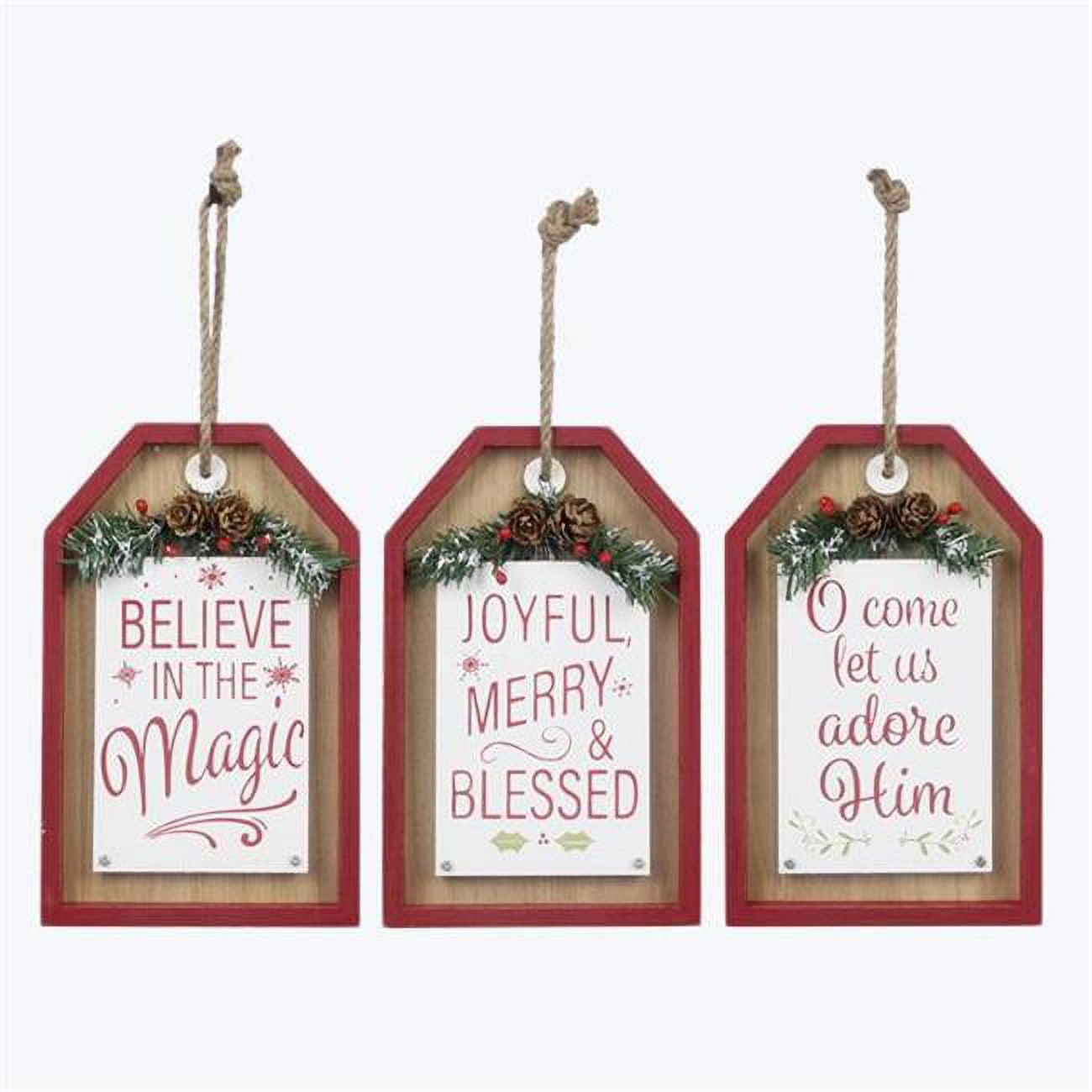 Wood Gift Tag Shaped Wall & Tabletop Christmas Sign, Assorted Color - 3 ...