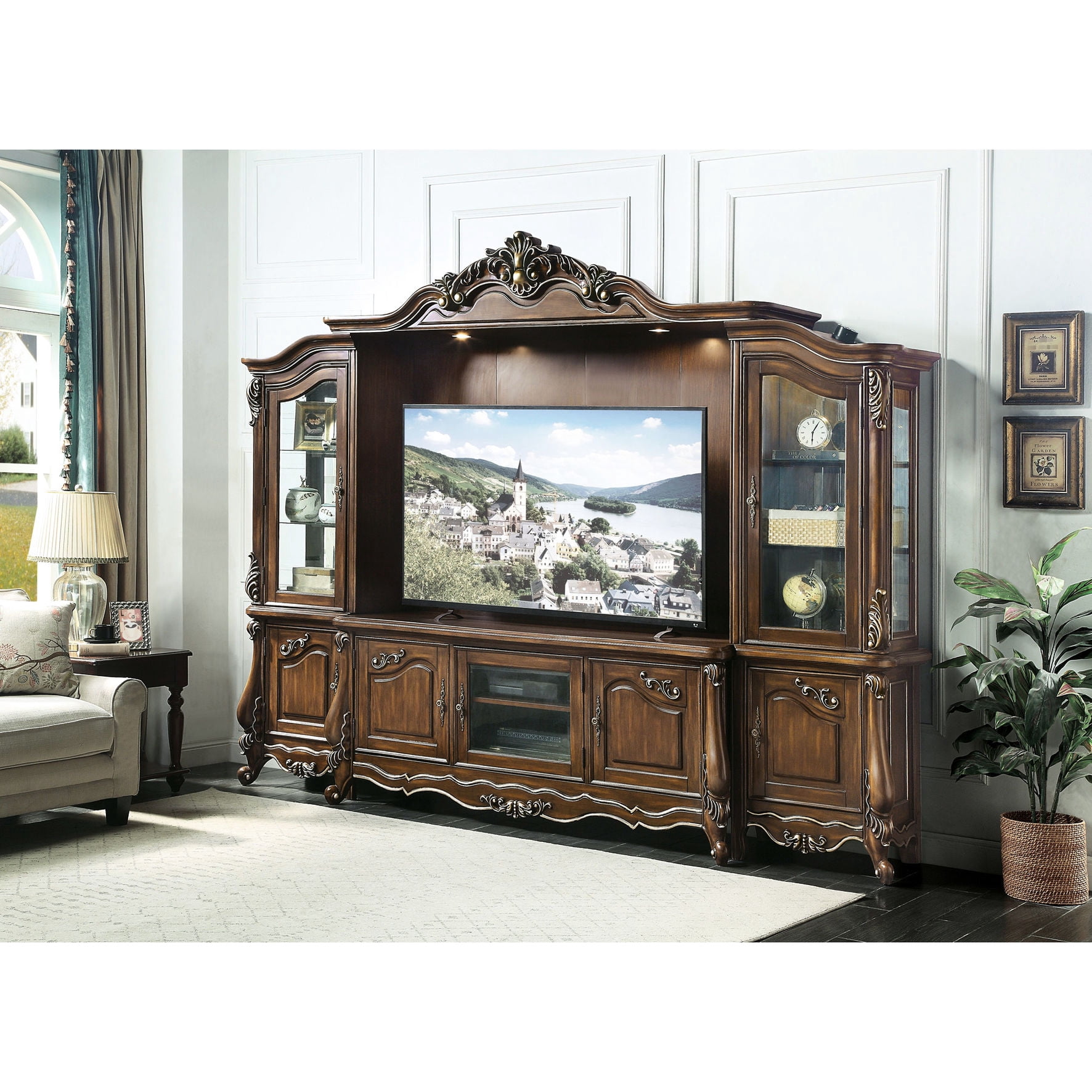 Wood & Glass Material - 6 Shelves Storage - Living Room Setup - 100lbs ...