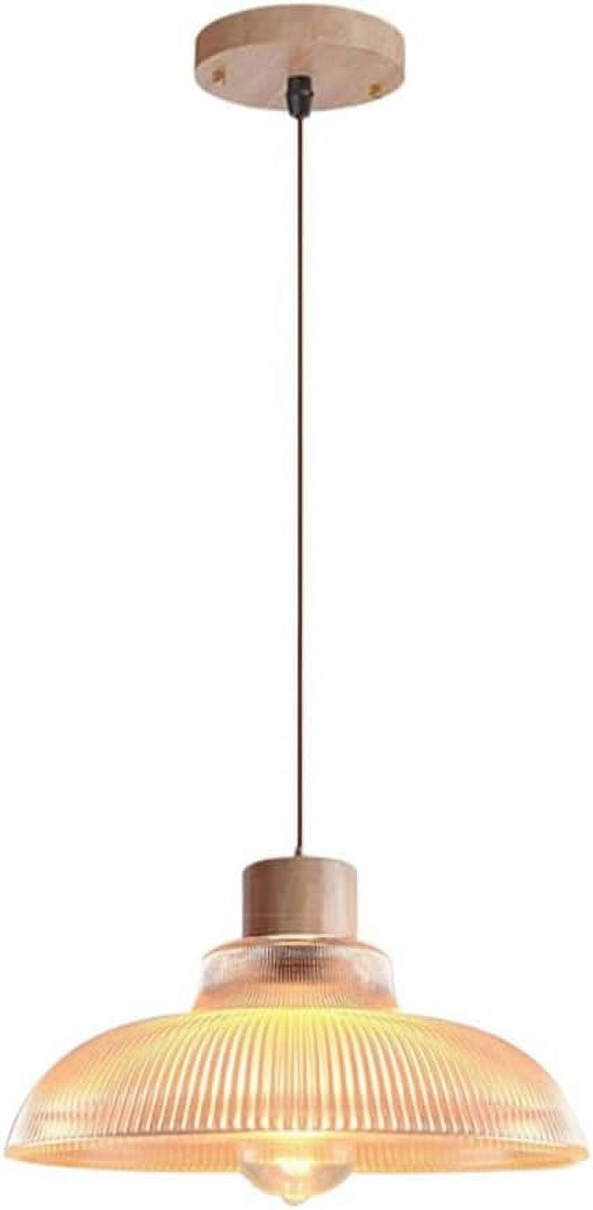 Wood Glass Pendant Light for Dining Room, Round Vintage Farmhouse ...