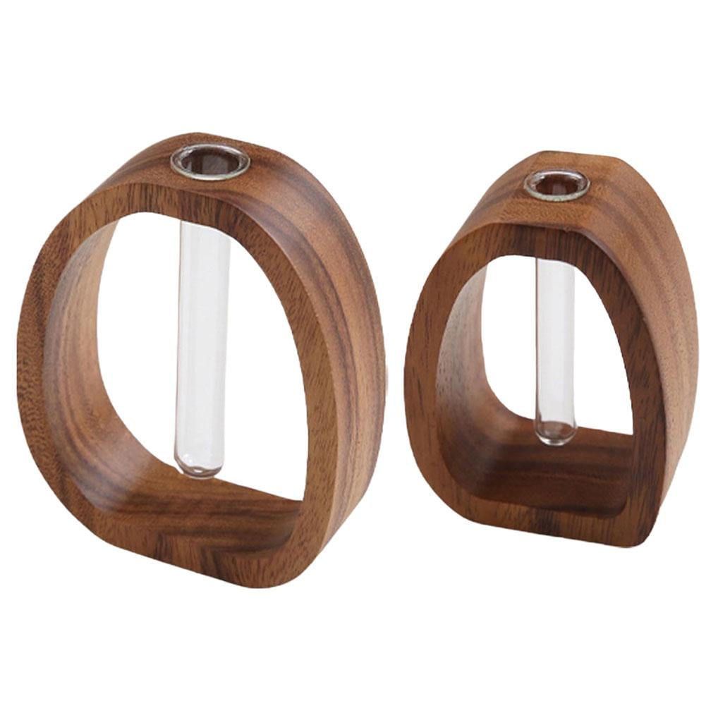 Wood Glass Test Tube Vases Flowers Frame Desk Hydrophilic Plants Vase ...