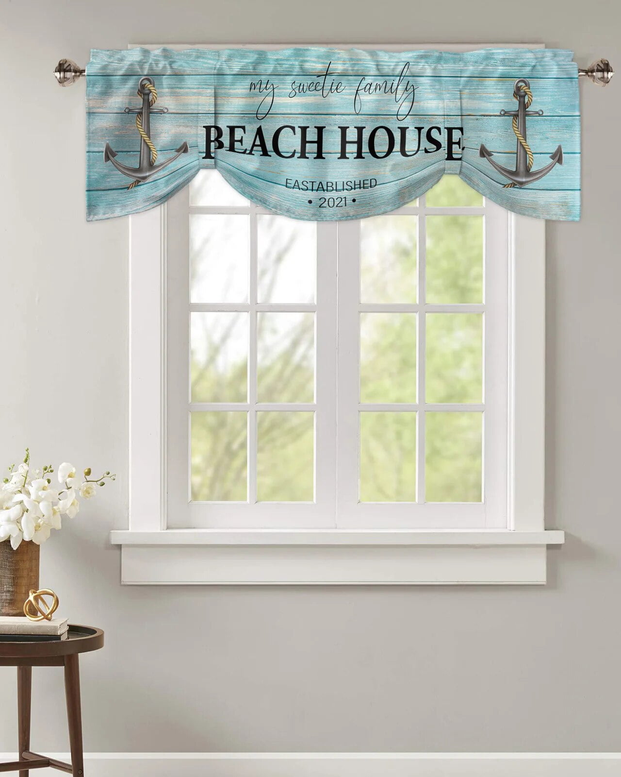 Wood Grain Anchor Beach House Window Curtain Kitchen Cabinet Coffee Tie ...