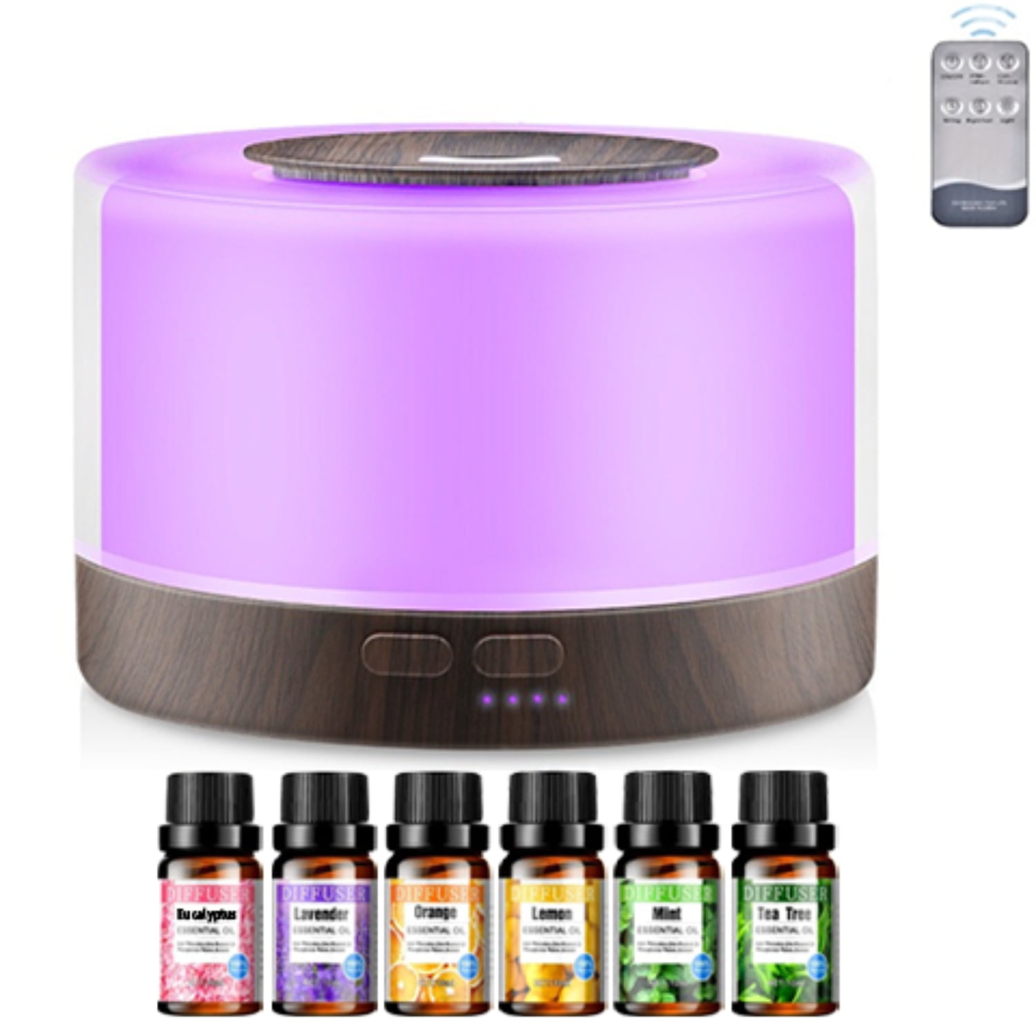 Wood Grain Aroma Diffuser Humidifier 16.91oz with Remote 7 LED Colors ...