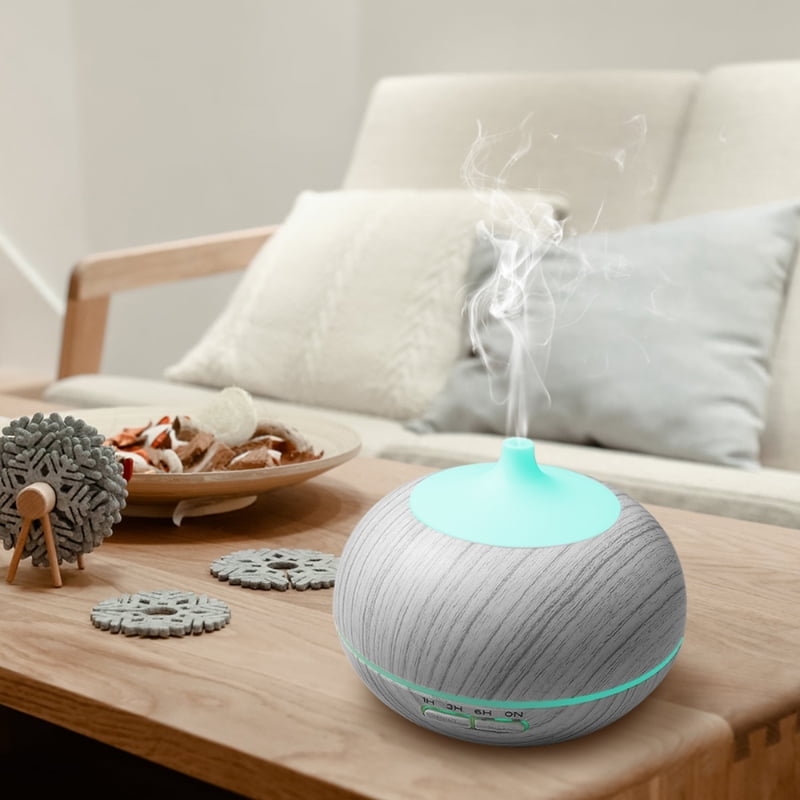 Wood Grain Aromatherapy Diffuser 550ml 6 Oils 7 LED Lights Remote Humidifier Gift - Walmart.com