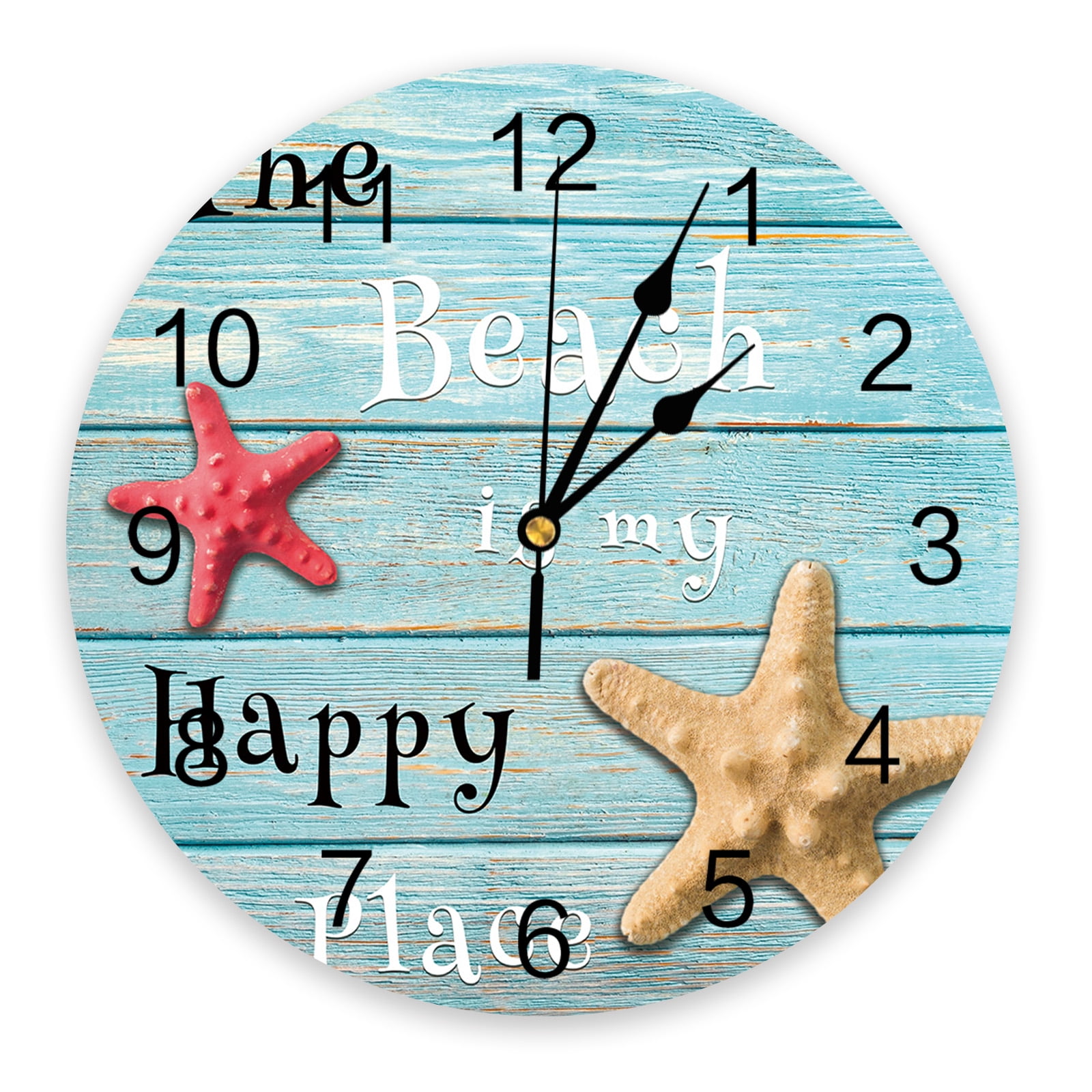 Wood Grain Beach Text Star Wall Clock For Modern Home ration Teen Room ...