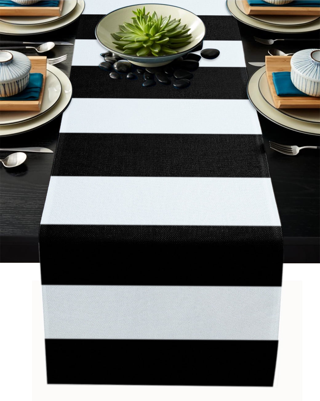 Wood Grain Black And White Stripe Table Runner Home Wedding Table Flag ...