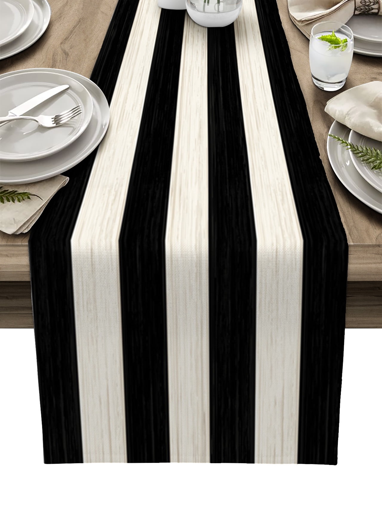 Wood Grain Black And White Stripe Table Runner Home Wedding Table Flag ...