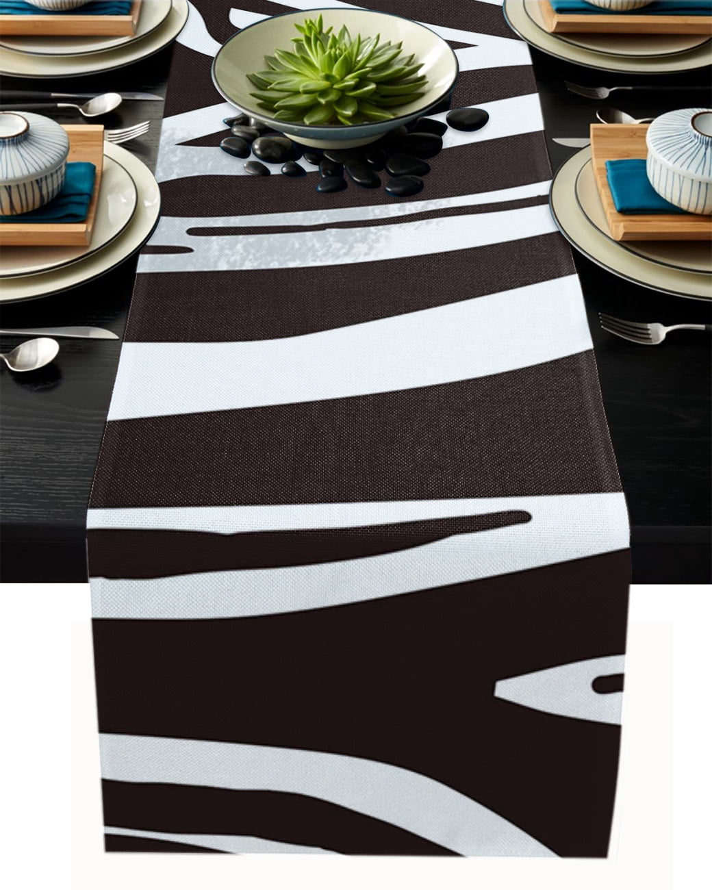 Wood Grain Black And White Stripe Table Runner Home Wedding Table Flag ...