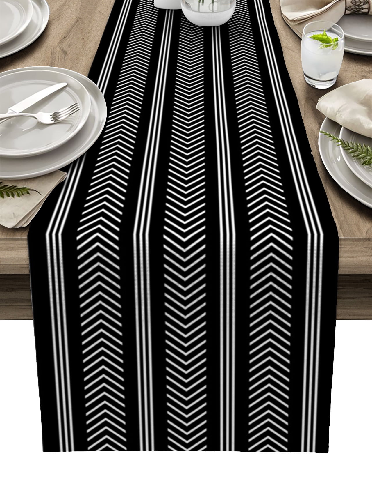 Wood Grain Black And White Stripes Fashion Creative Table Runner for ...