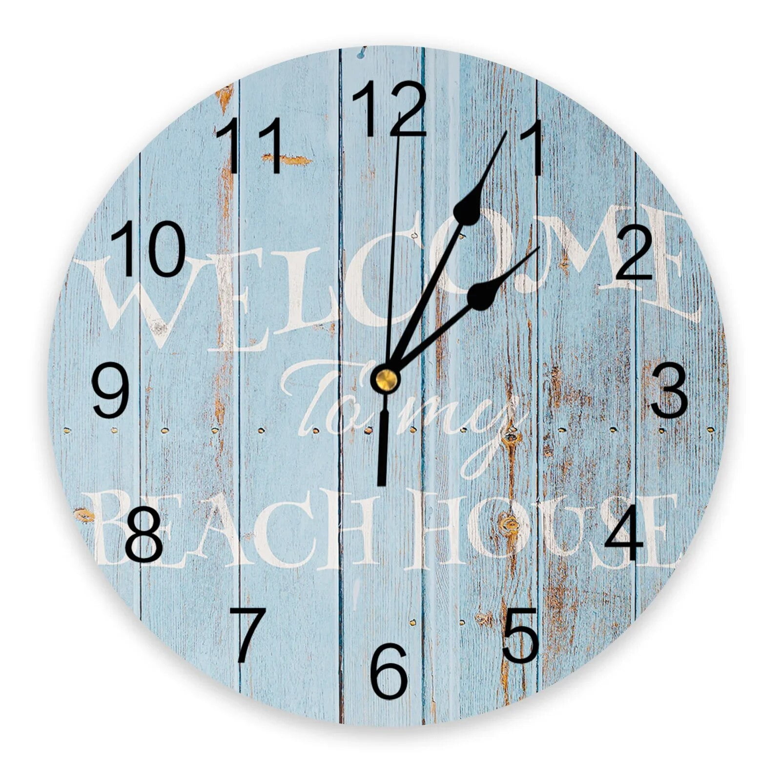 Wood Grain Blue Text Beach Bedroom Wall Clock Large Modern Kitchen ...