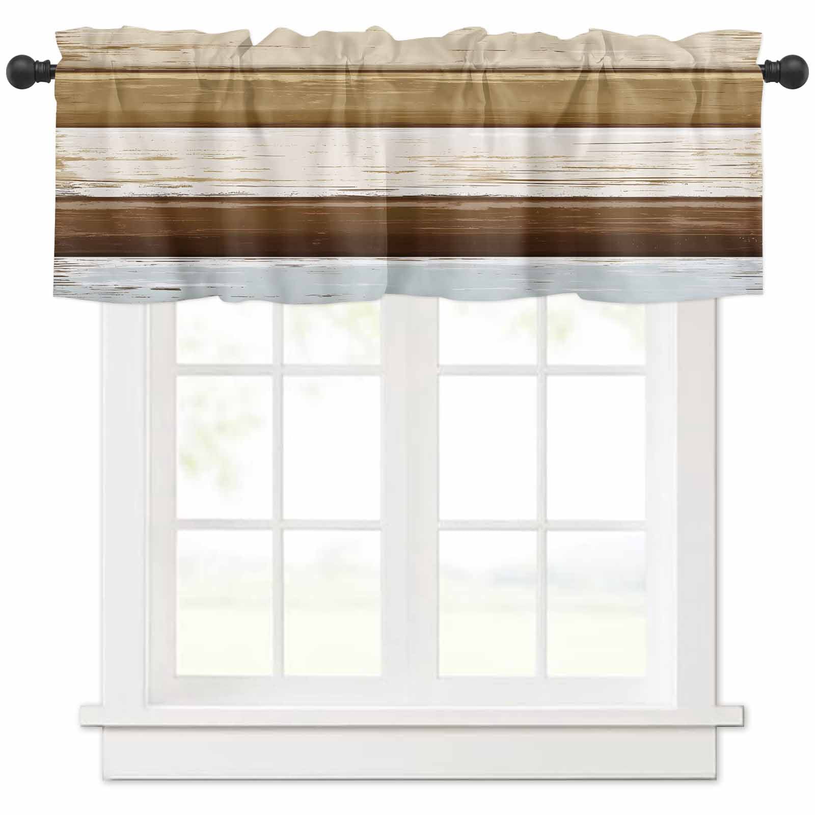 Wood Grain Brown Valances for Windows Farmhouse Kitchen Curtains ...