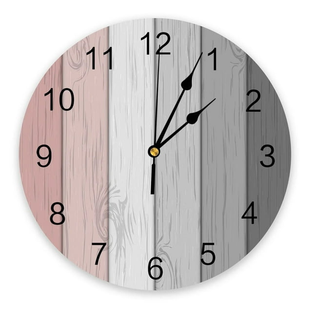 Wood Grain Candy Pink Wall Clock Modern Design Stickers Home Decor ...
