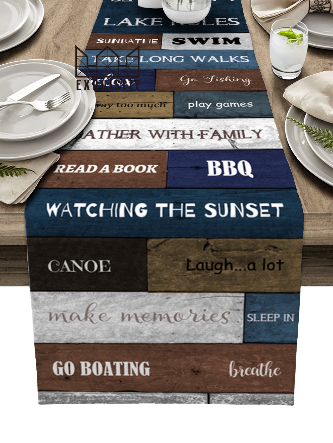 Wood Grain Color Text Table Runner ration Home r Dinner Table ration ...