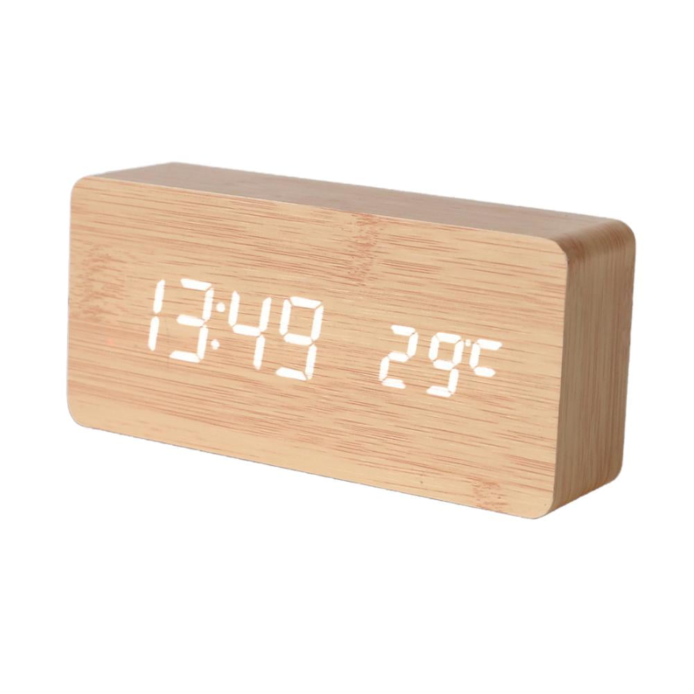 Wood Grain Digital Alarm Clock with Time/Date/Temp/Humidity Display ...