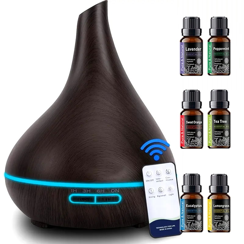 Wood Grain Essential Oil Diffuser 16.91oz Humidifier with Soundwave ...