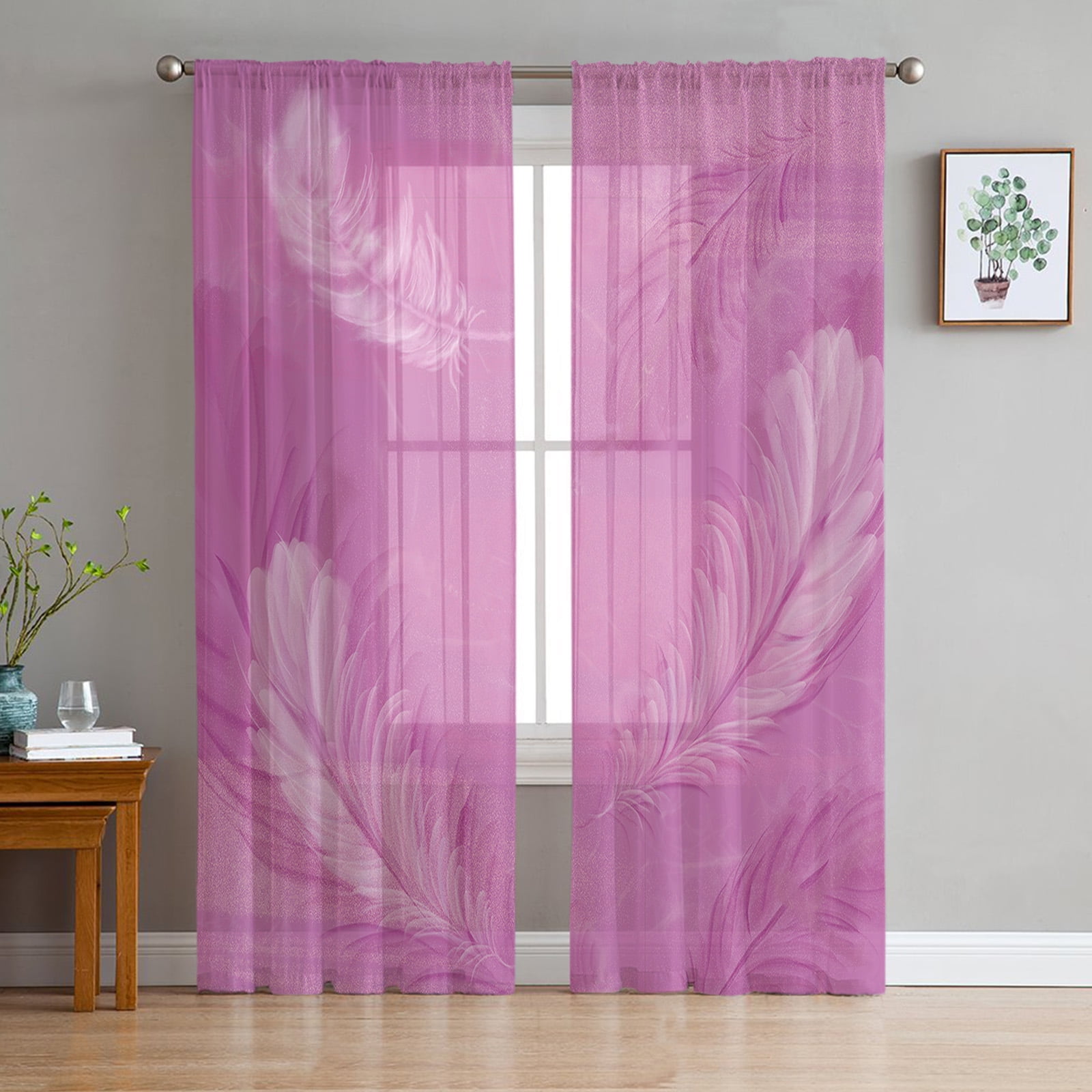 Wood Grain Feather Fall Vintage Farm Sheer Curtains Living Room Printed Tulle Window Curtain ...