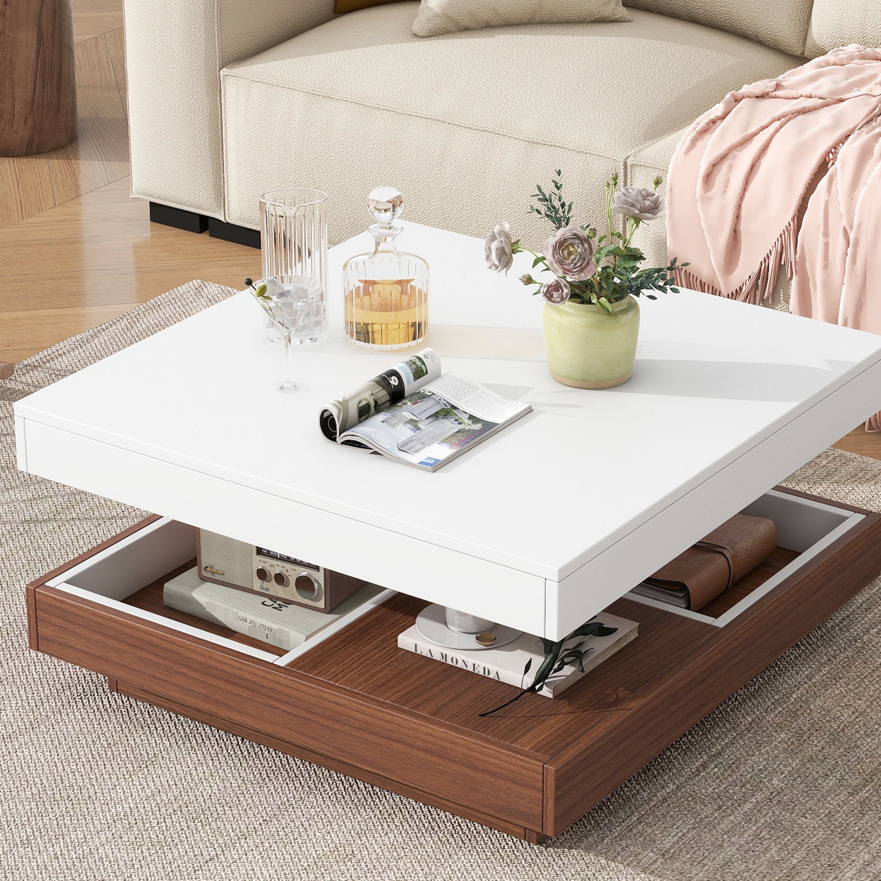 Wood Grain Finish / Rotate to Adjust Angle / Versatile Coffee Table ...
