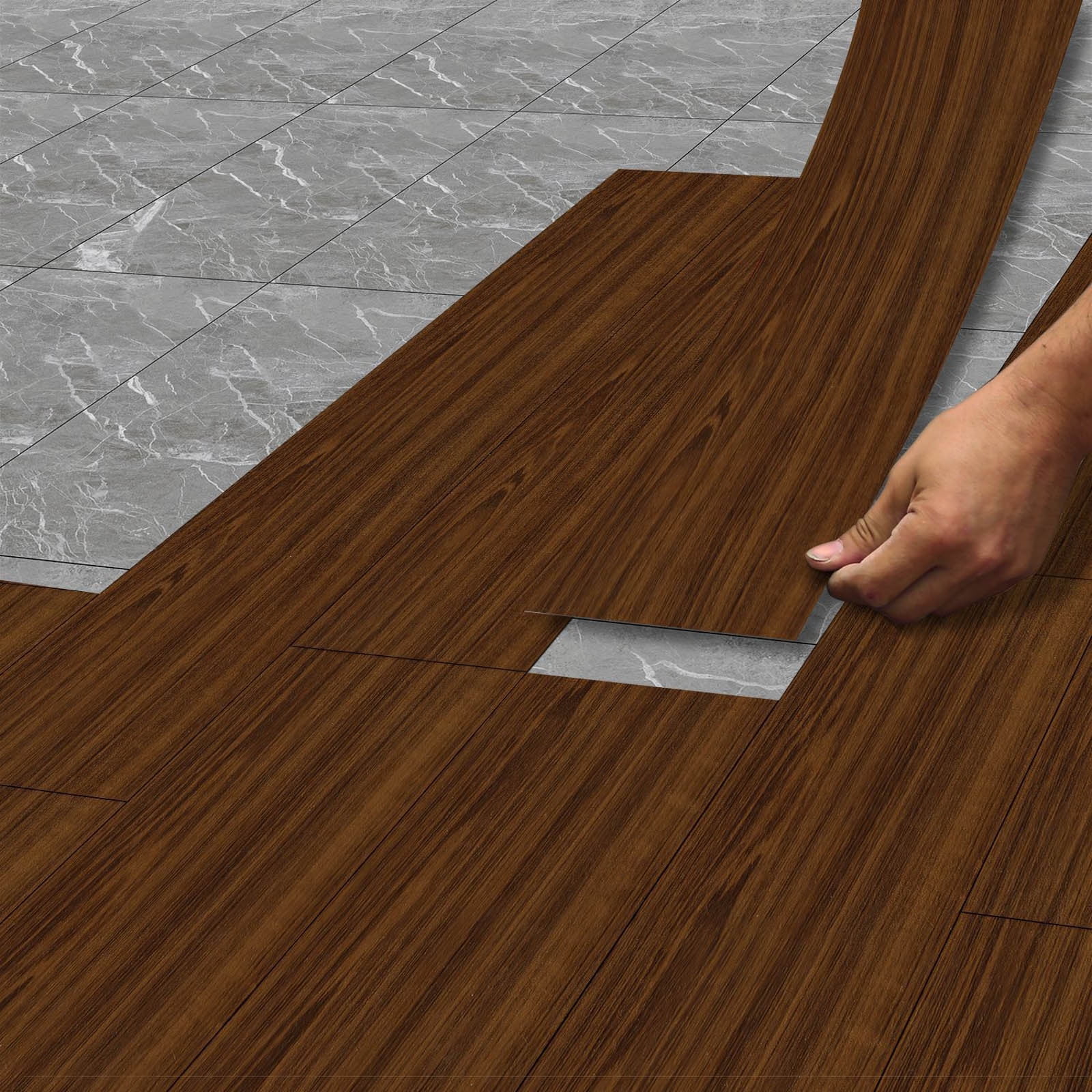 Wood Grain Floor Tiles Home Waterproof Pvc Tile Stickers Self-Adhesive ...