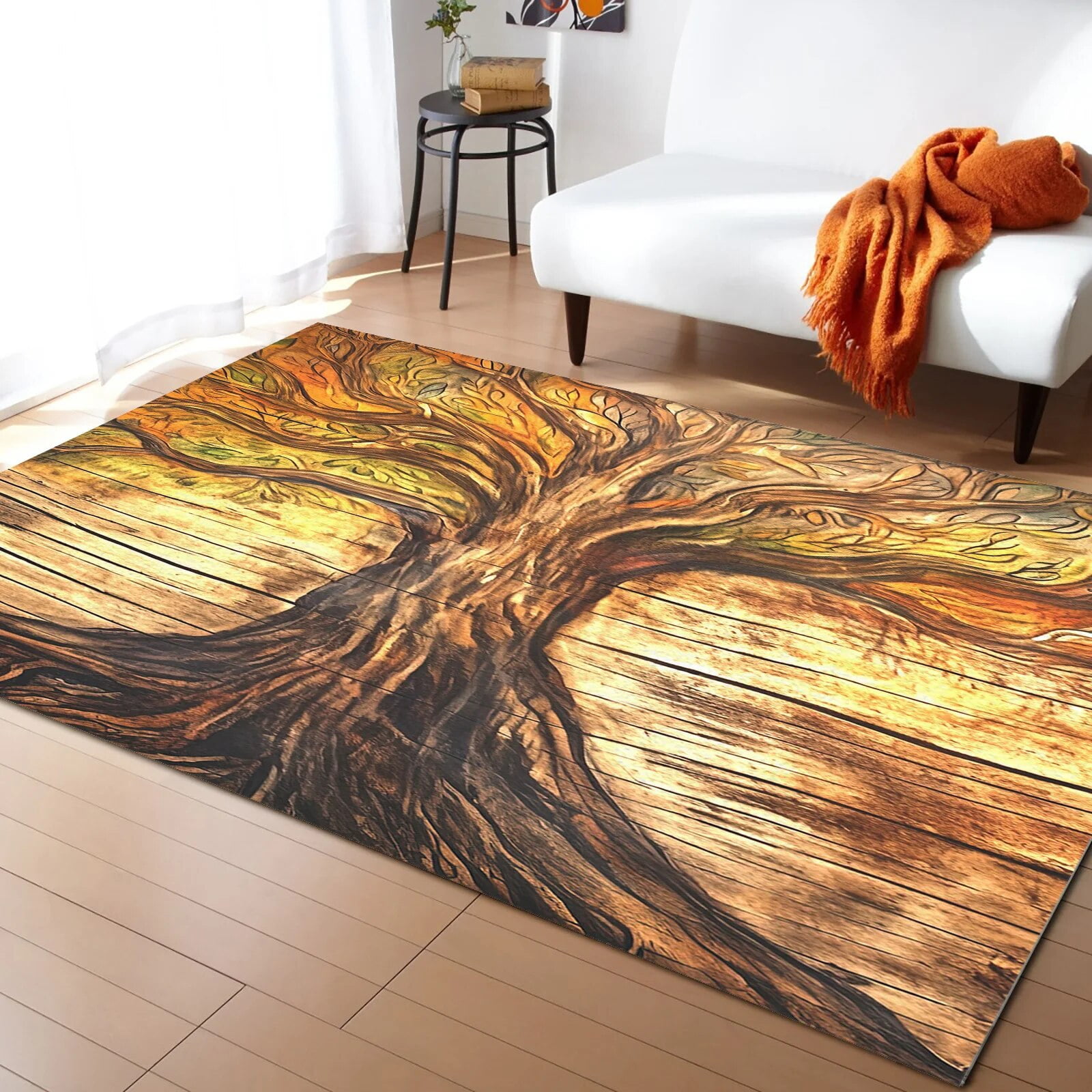 Wood Grain Flower Retro Carpets for Living Room Household Bedside Rug ...