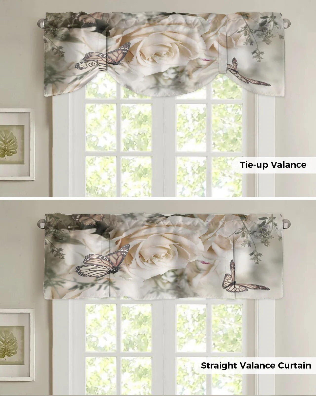 Wood Grain Flower Retro Window Valance Curtain Kitchen Cafe Short ...