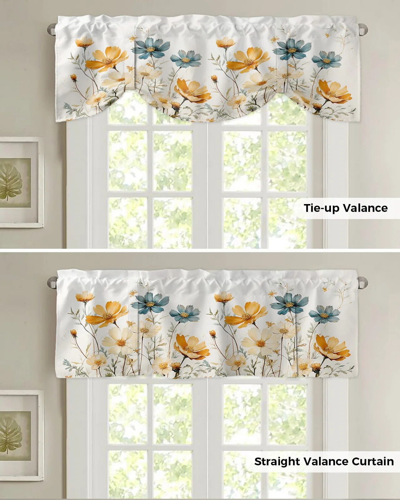 Wood Grain Flower Retro Window Valance Curtain Kitchen Cafe Short ...