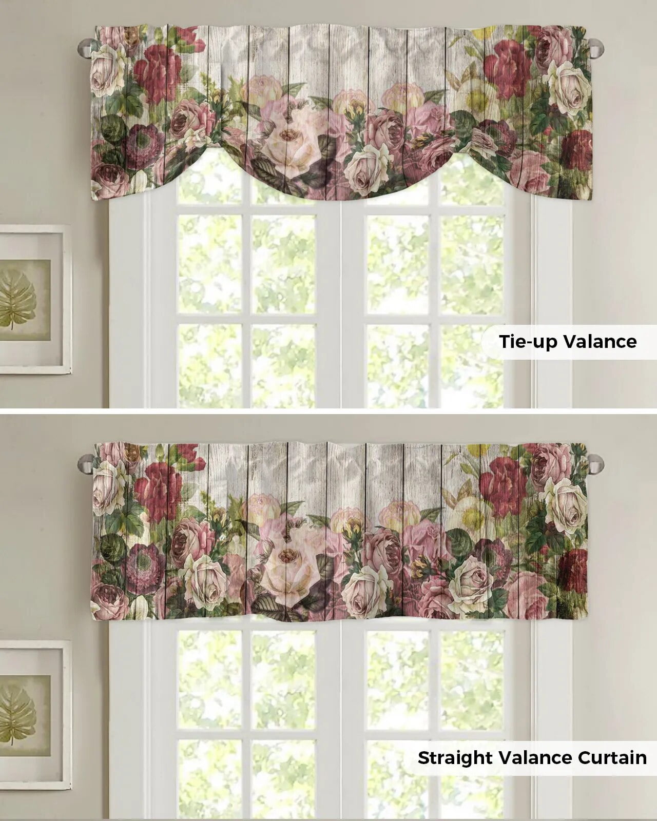 Wood Grain Flower Retro Window Valance Curtain Kitchen Cafe Short ...