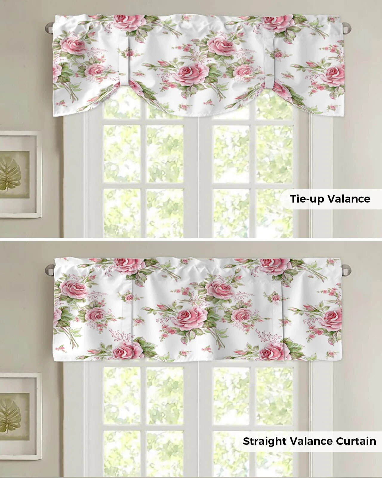 Wood Grain Flower Retro Window Valance Curtain Kitchen Cafe Short ...