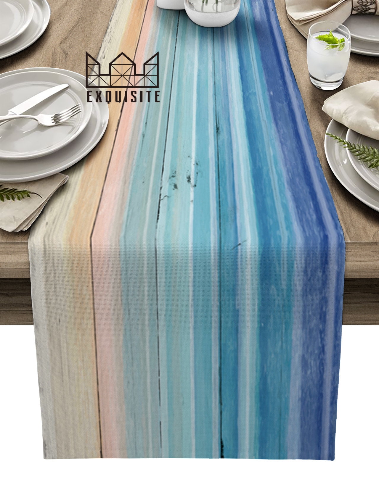 Wood Grain Gradient Watercolor Sky Morning Glow Table Runner ration ...