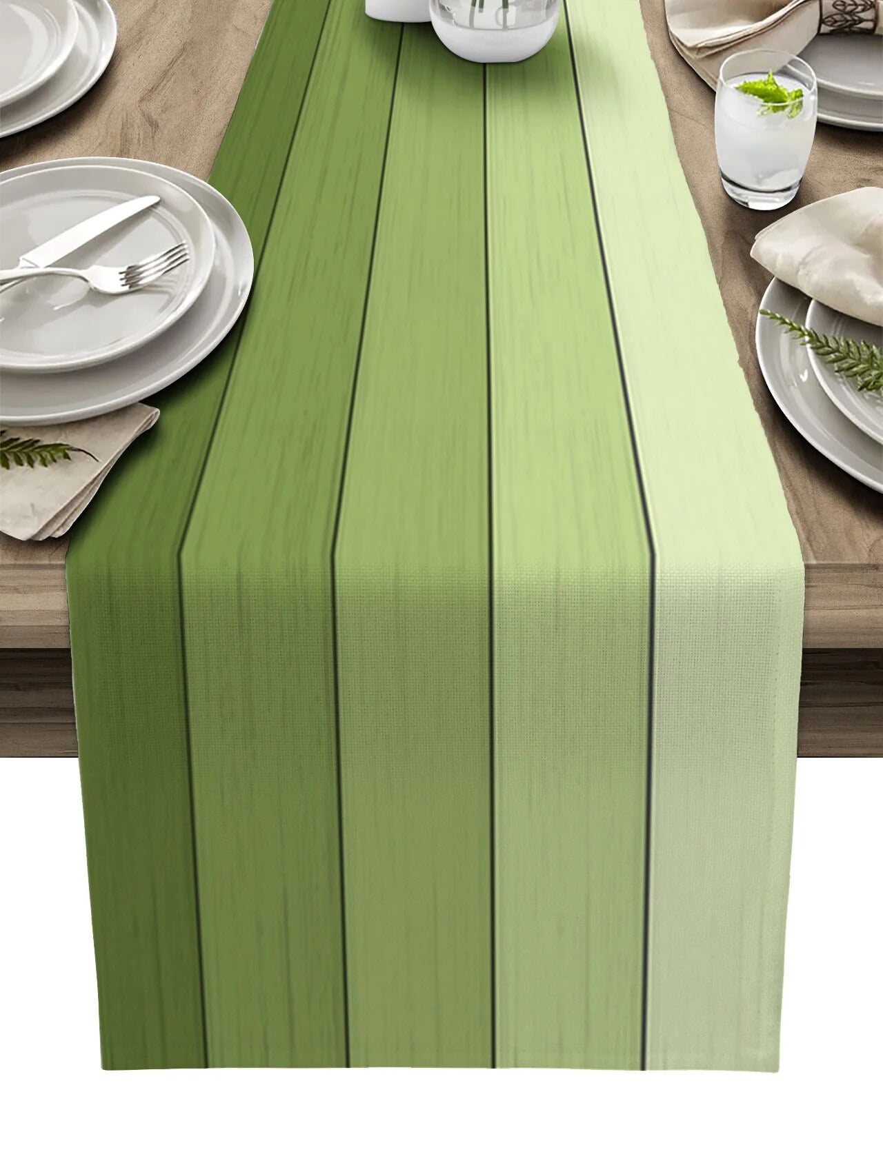 Wood Grain Green Gradient Linen Table Runner Kitchen Table ration ...
